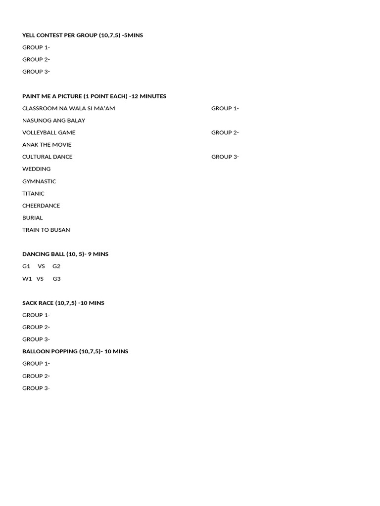 Yell Contest Per Group | PDF