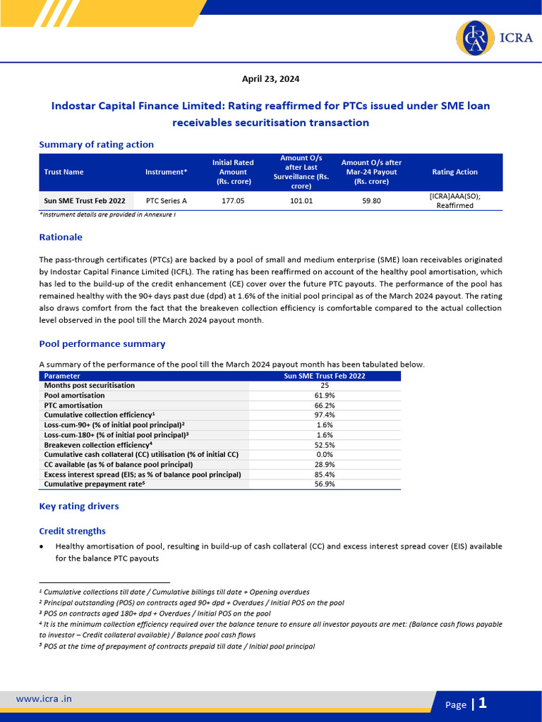 Indostar SME | PDF | Securitization | Interest