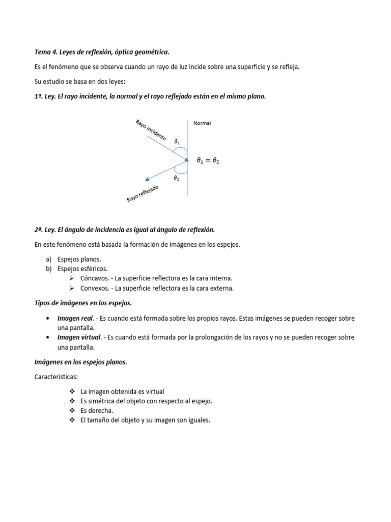 Tema 4. Leyes de Reflexi-N - Optica Geom-Trica | PDF | Espejo | Óptica