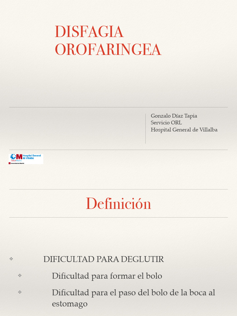 Disfagia Valoración Inicial ORL | PDF | Especialidades Medicas | Enfermedades y trastornos