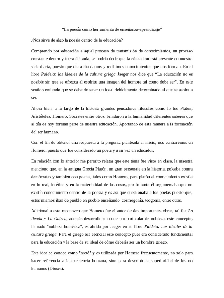 La Poesía Como Herramienta de Enseñanza | PDF | Platón | Homero