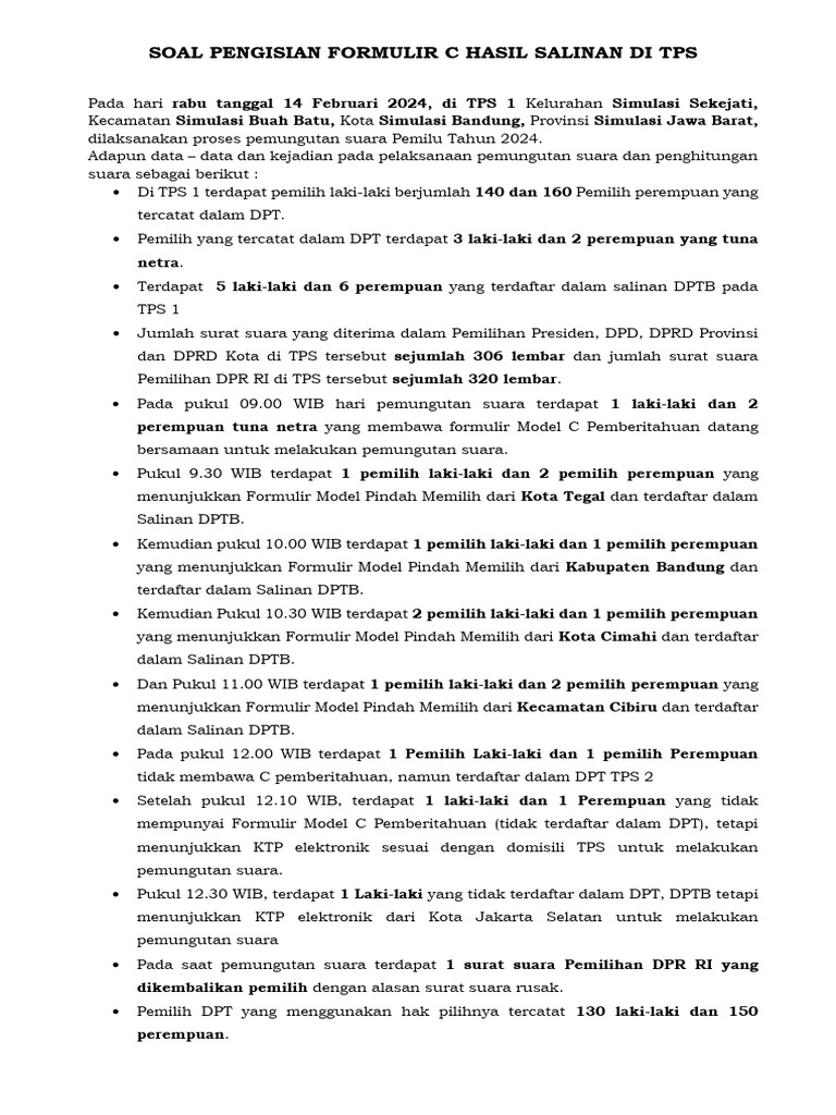 SOAL PENGISIAN FORMULIR C HASIL SALINAN | PDF SOAL PENGISIAN FORMULIR C HASIL SALINAN | PDF