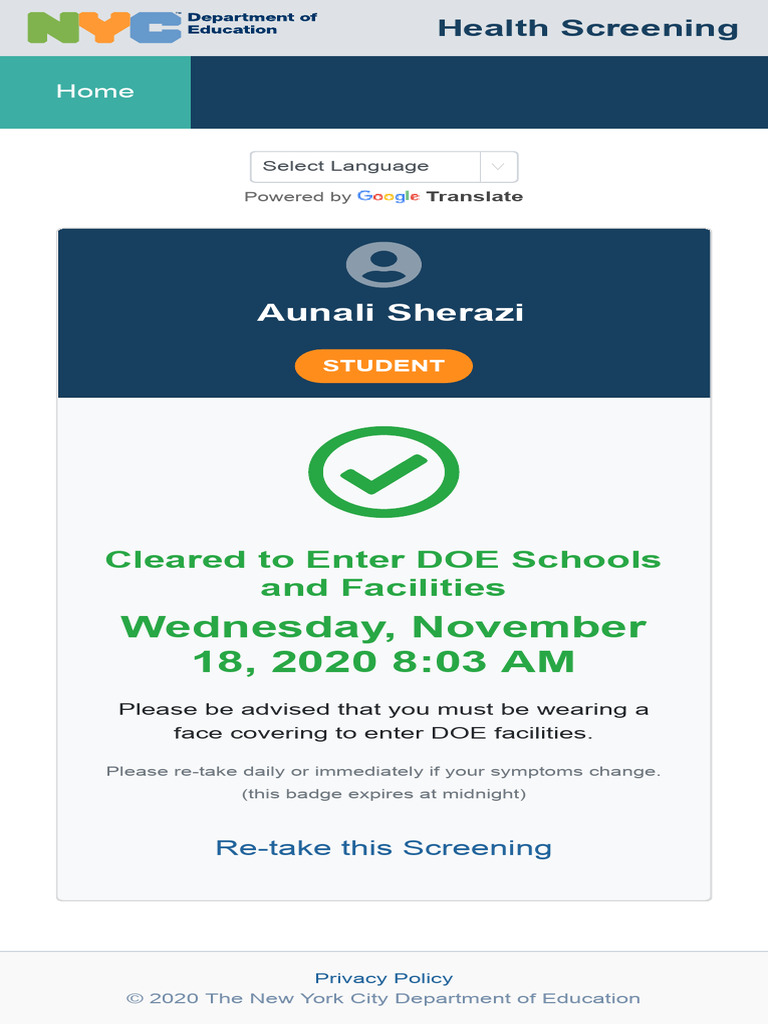 NYC DOE Health Screening | PDF