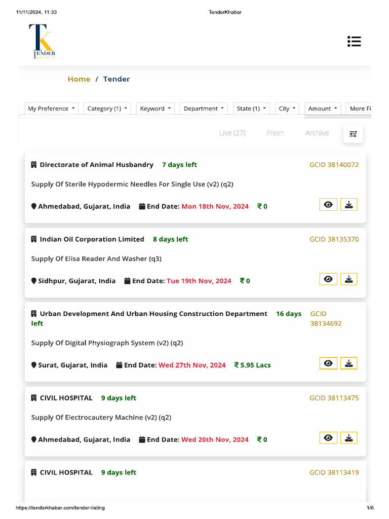 Ongoing Tenders For Medical Equipment in GUJ | PDF