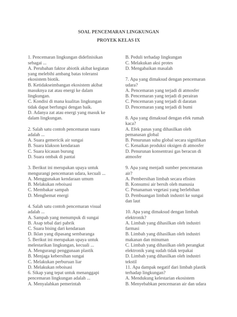 Soal Pencemaran Lingkungan | PDF