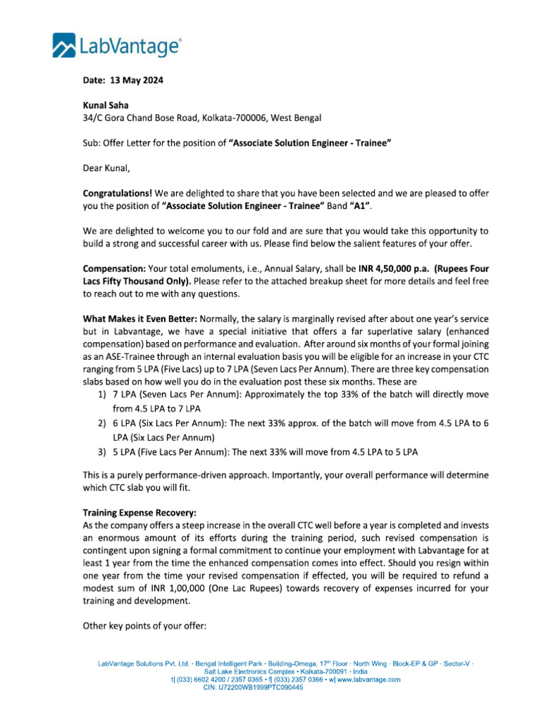 LOI Kunal Saha | PDF | Career & Growth LOI Kunal Saha | PDF | Career & Growth