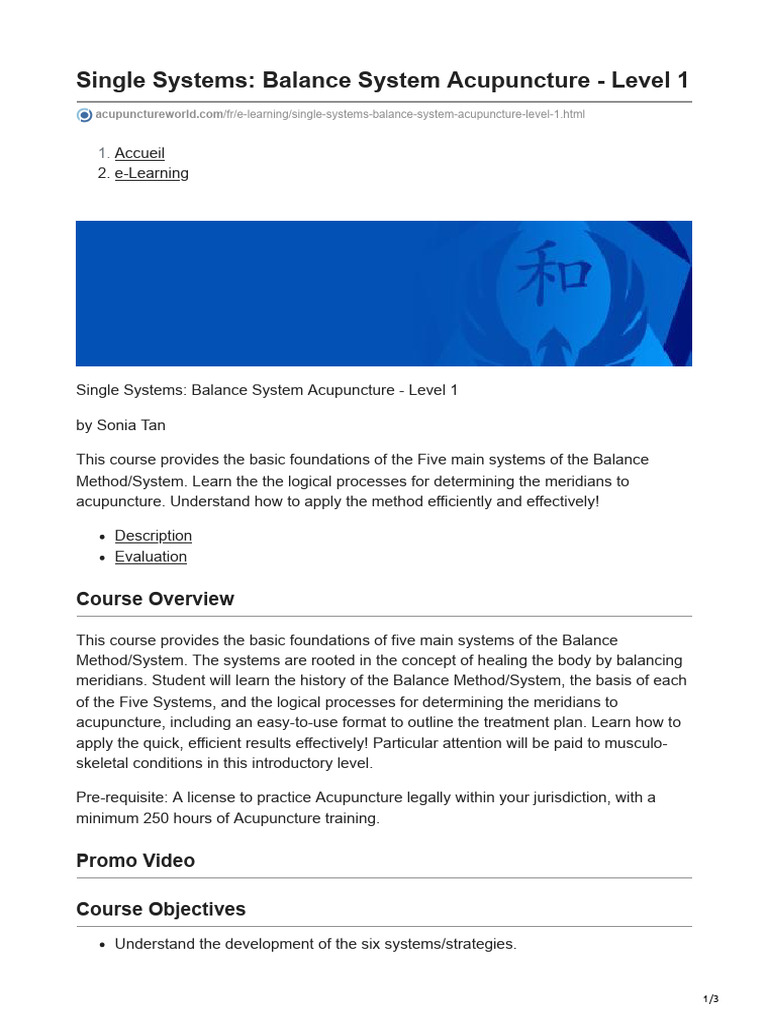Single Systems Balance System Acupuncture - Level 1 | PDF | Acupuncture ...