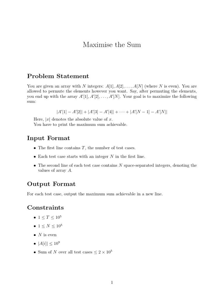 Prob-Maximise The Sum | PDF | Science & Mathematics | Computers