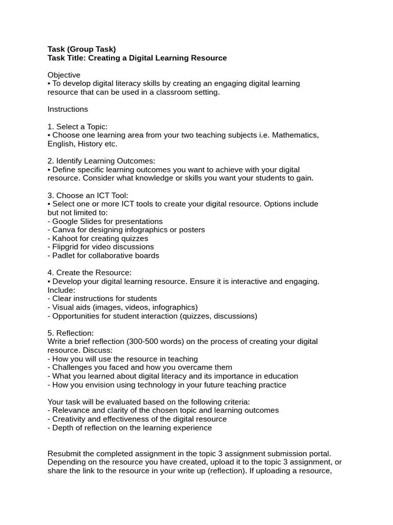 Topic 3 Assigment - Creating A Digital Learning Resource | PDF