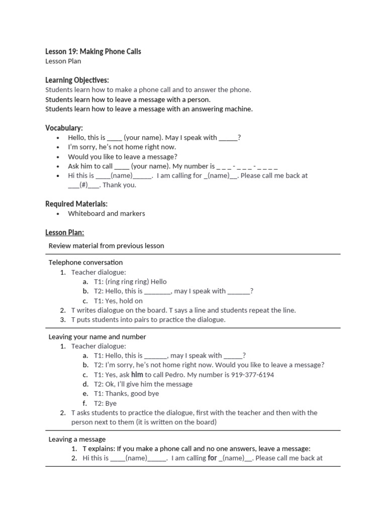 Lesson 19 Making Phone Calls1 | PDF | Career & Growth | Teaching ...