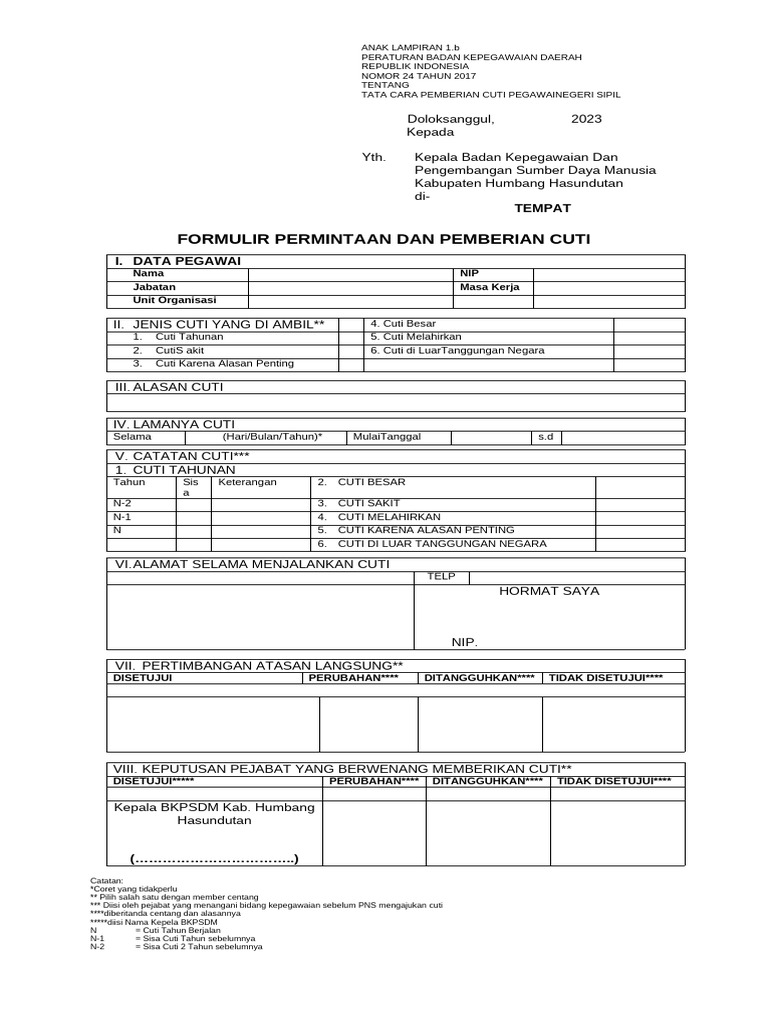 Formulir Cuti PNS 2023 | PDF