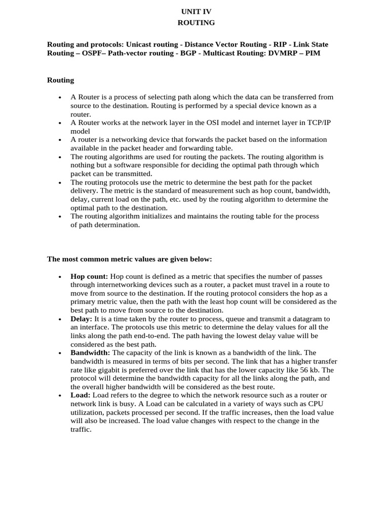 UNIT 4 | PDF | Routing | Computer Network