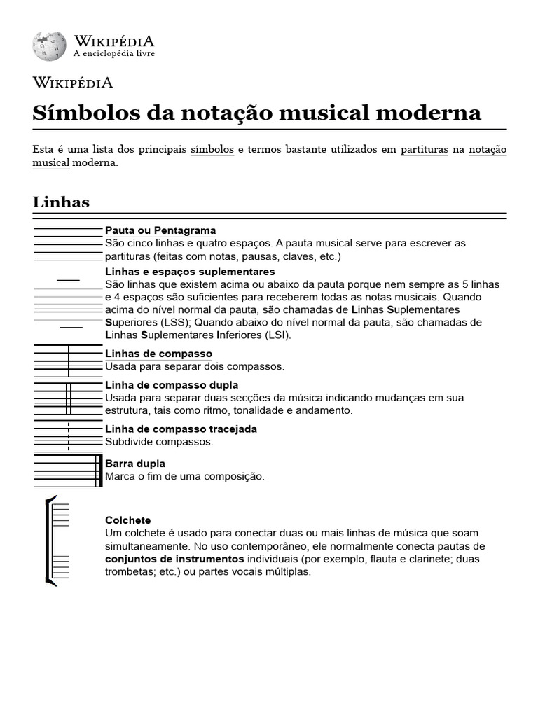 Símbolos da Notação Musical Moderna | PDF | Clave | Musicologia