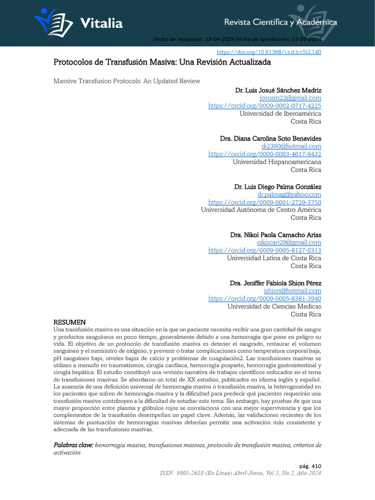 09-Protocolos de Transfusión Masiva Una Revisión Actualizada-1 | PDF ...