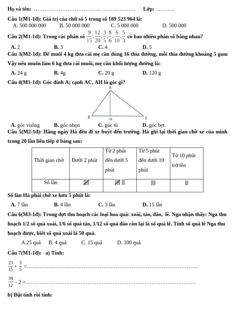 Đề KT CK2 TOÁN 4-N | PDF