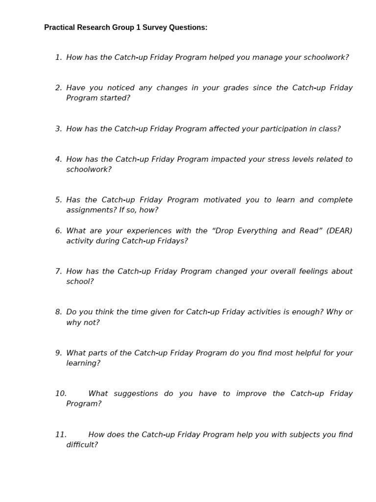 PR, GROUP 1 - SURVEY QUESTIONS | PDF