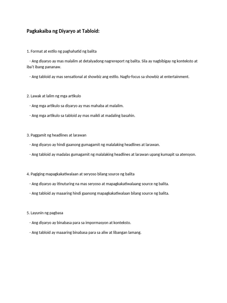 Pagkakaiba NG Dyaryo at Tabloid-WPS Office | PDF