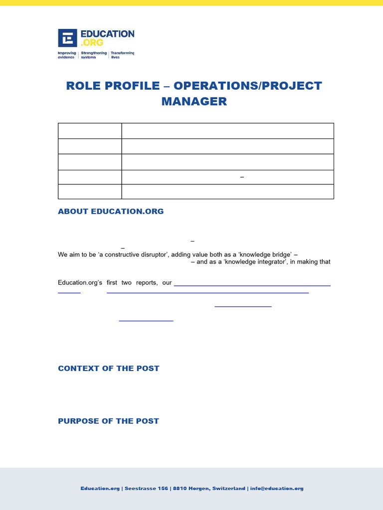 Operations-Project Manager - Job Description - Edu | PDF | Project ...