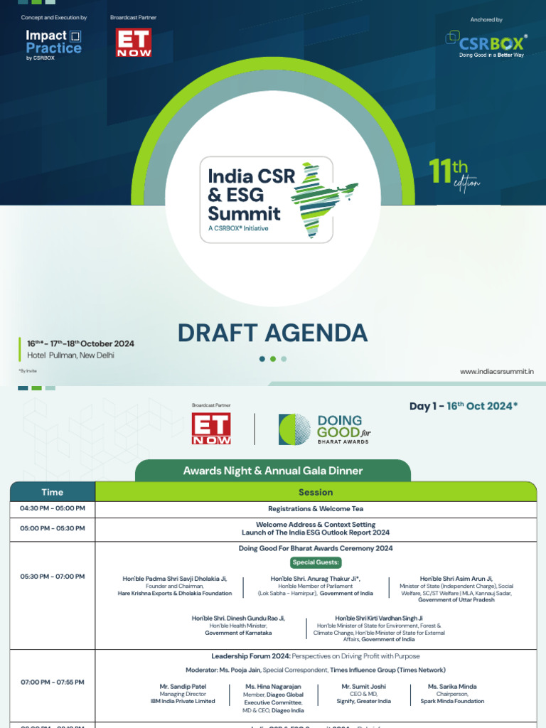 India CSR ESG Summit 2024 Draft Agenda | PDF | Corporate Social ...