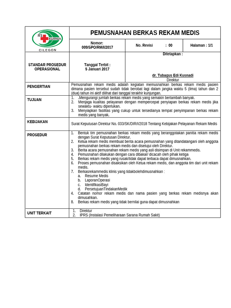 Spo Pemusnahan Rekam Medis | PDF