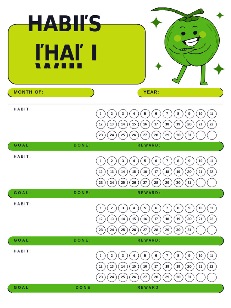 Pink Green Bold Illustrative Habit Tracker Planner | PDF