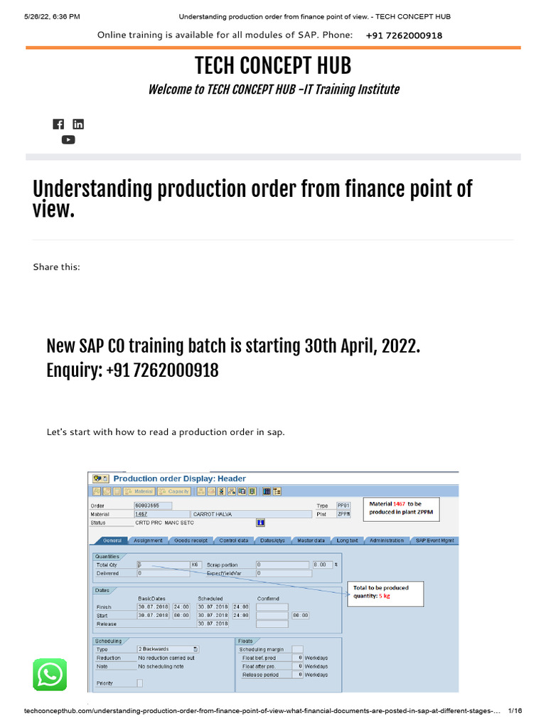 Understanding Production Order From Finance Point of View. - TECH ...