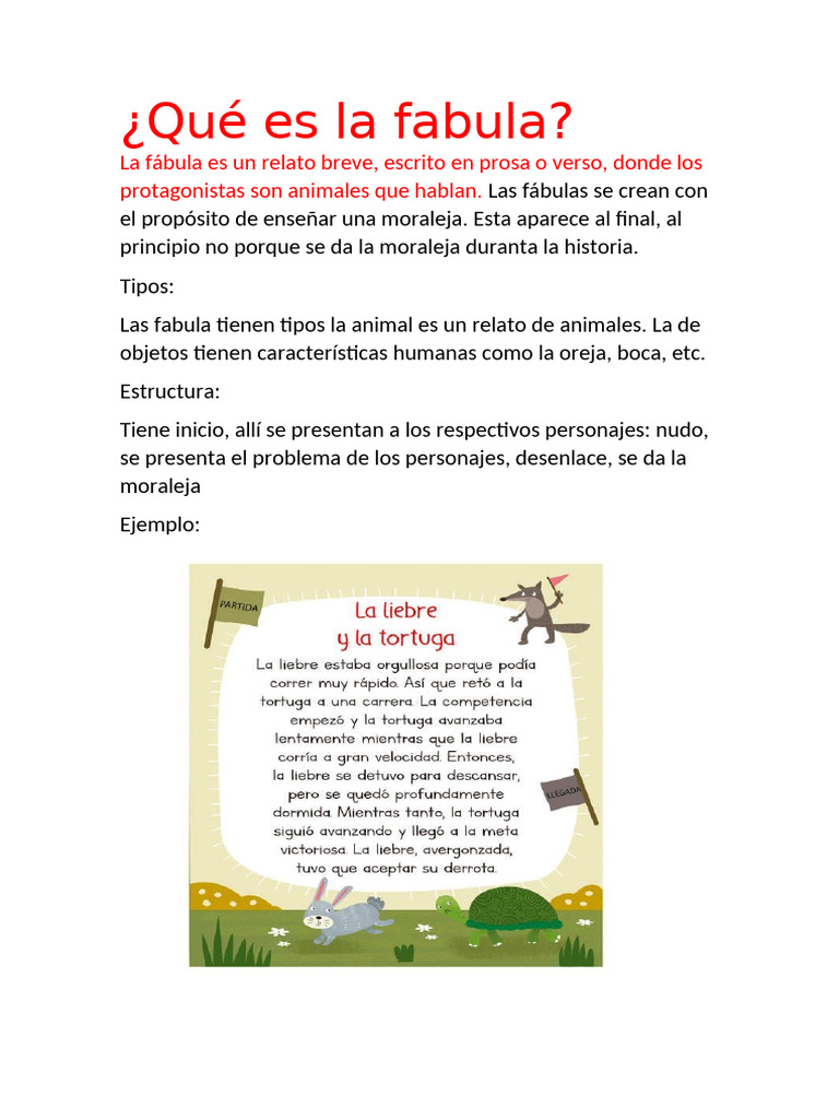 Definición y tipos de fábulas | PDF