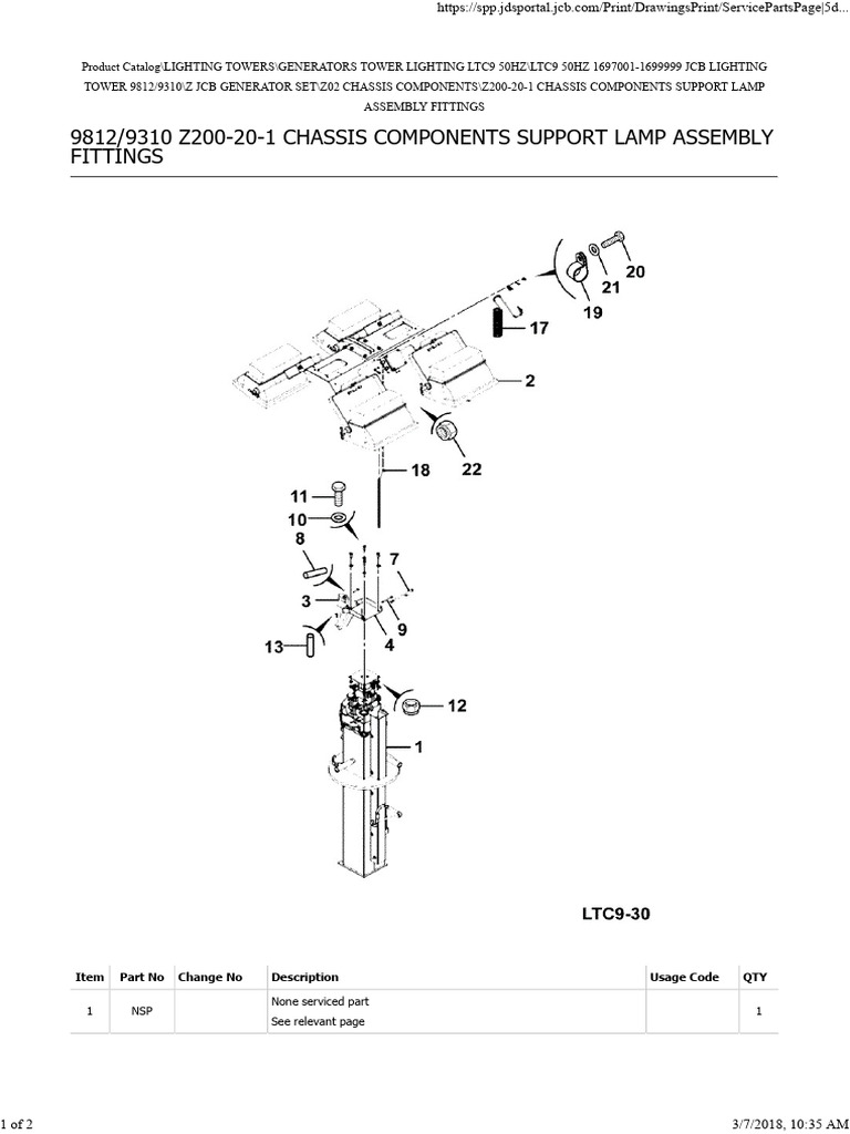 JCB LTC9 50HZ Lighting Tower Parts List | PDF | Screw | Manufactured Goods