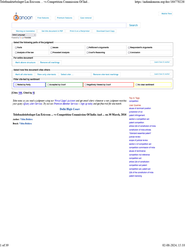 Telefonaktiebolaget LM Ericsson ... Vs Competition Commission of India ...