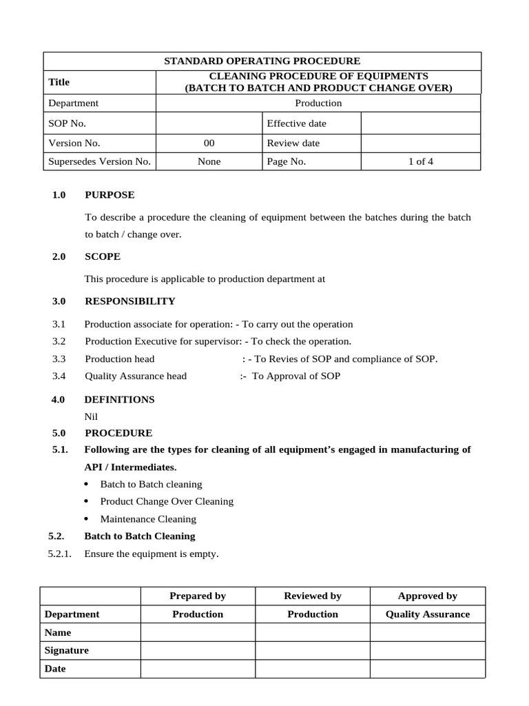 Equipment Cleaning SOP for Production | PDF | Quality Assurance | Quality