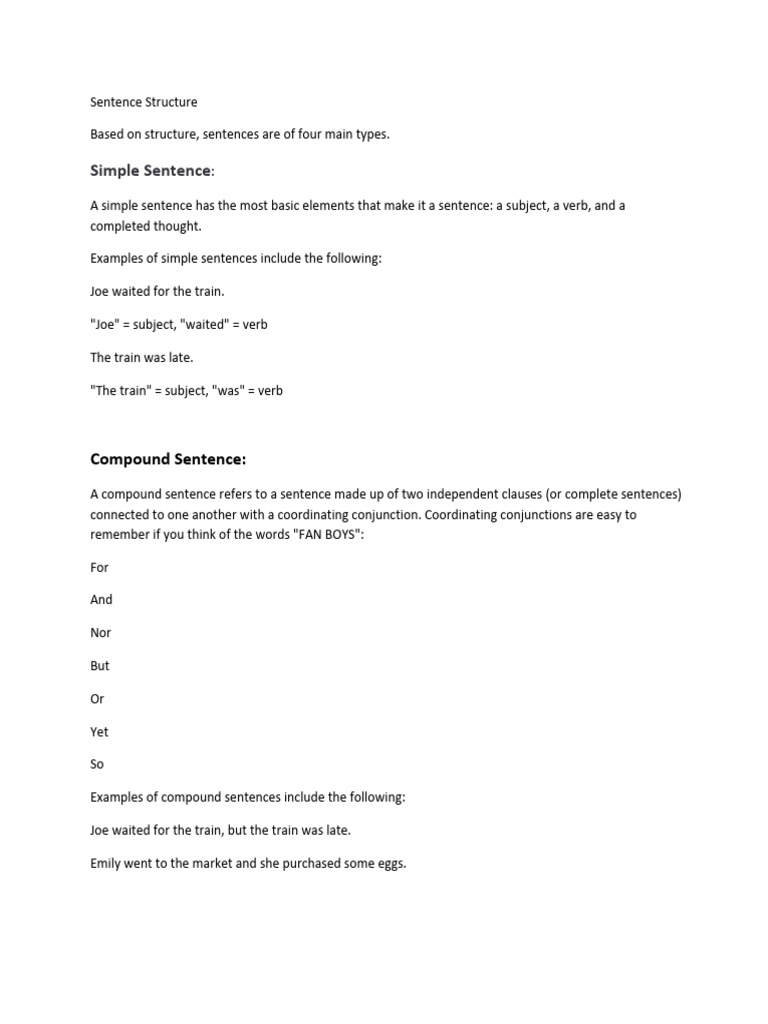 Types of Sentences | PDF | Sentence (Linguistics) | Semantic Units