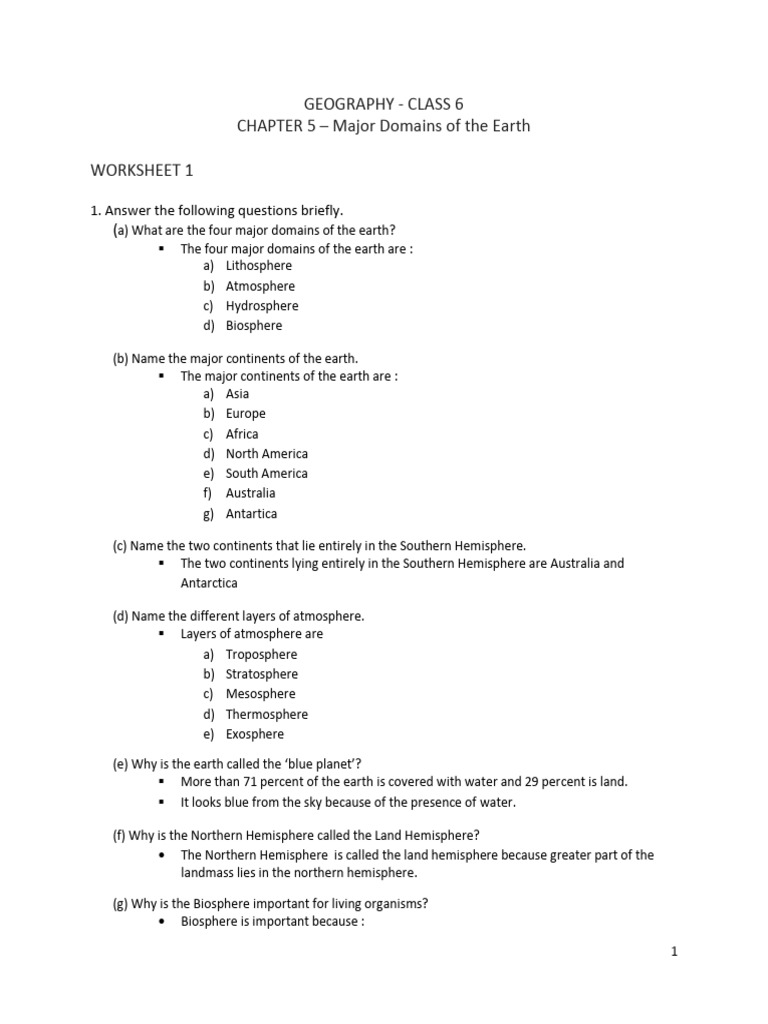 Vi Geo L05 M01 Major Domains of Earth Worksheet | PDF | Earth | Continent