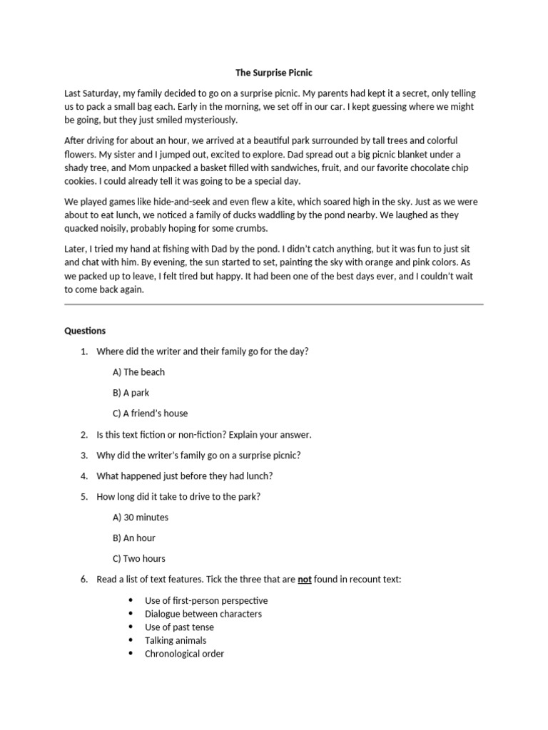 The Surprise Picnic - Week 10 | PDF