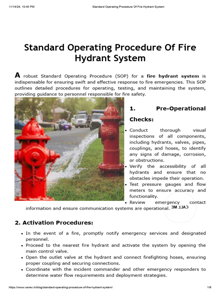 Standard Operating Procedure of Fire Hydrant System | PDF ...
