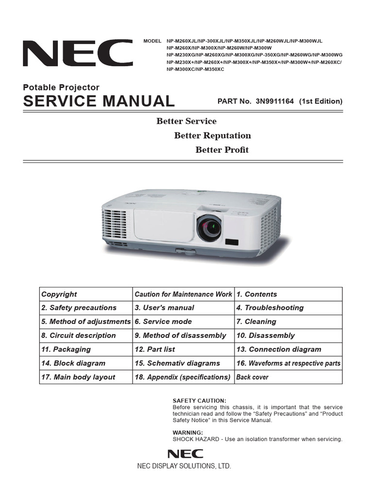 Manual de Servicio PROJECTOR Sasung Nec - np-311x - np-m260x - np-m230x ...