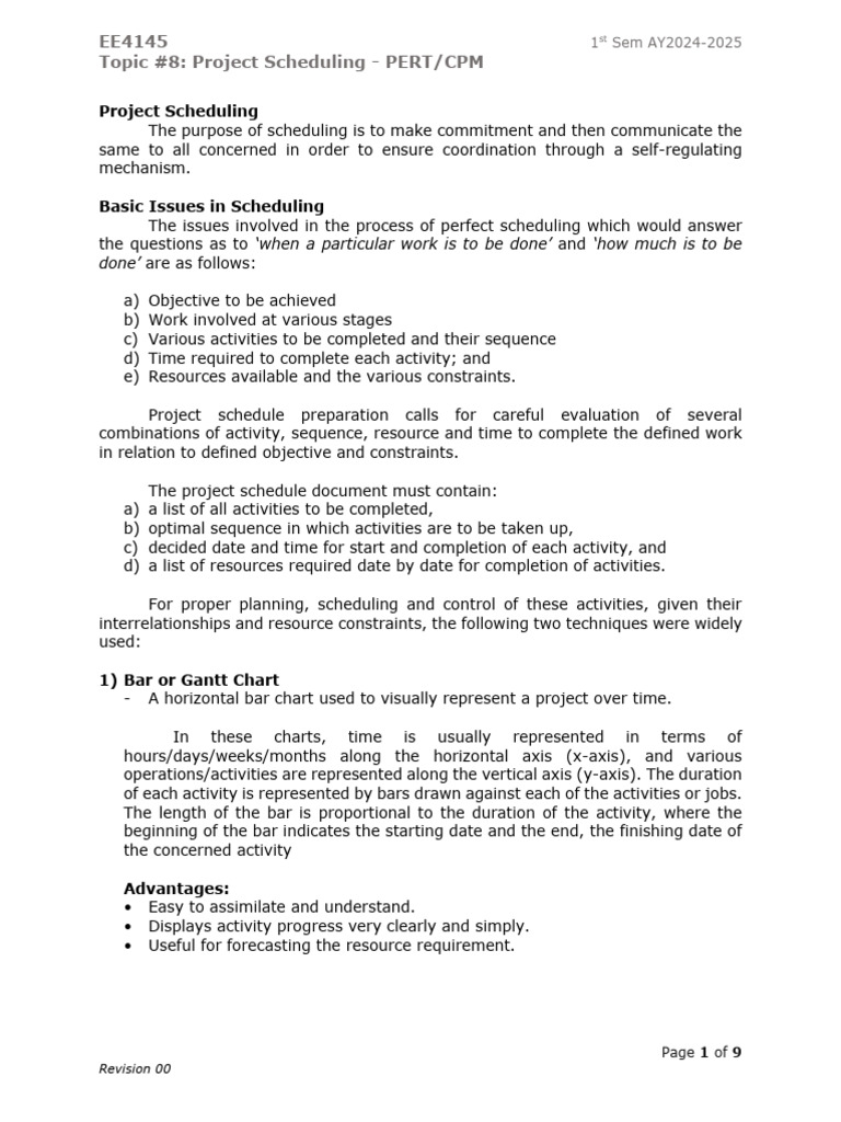 Ee4145 Handouts 08 - Pert CPM | PDF | Art | Technology & Engineering