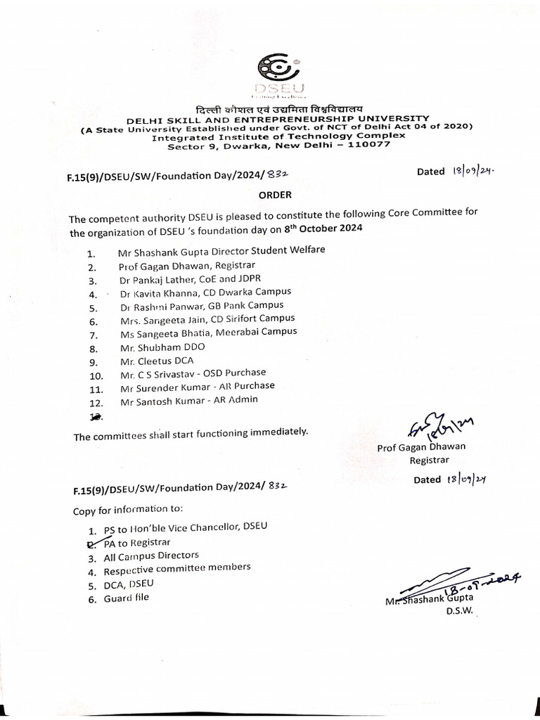 Committe For Foundation Day DSEU | PDF