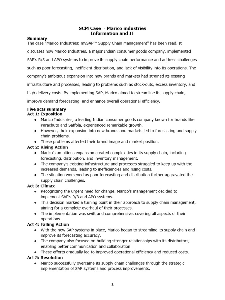 SCM Case 4 Marico Industries | PDF | Supply Chain | Supply Chain Management