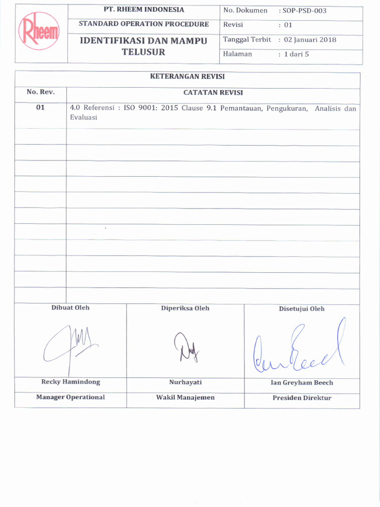 Sop-Psd-003, Identifikasi Dan Mampu Telusur | PDF