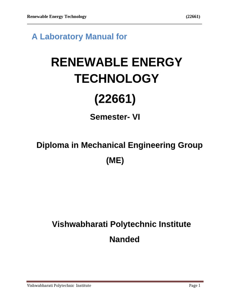 Renewable Energy Technology Manual 22661 | PDF | Photovoltaics ...