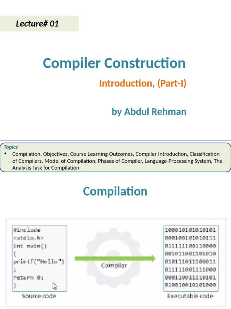 Lecture#1 - Chap#1 (Compiler Introduction) | PDF | Compiler | Computer Program
