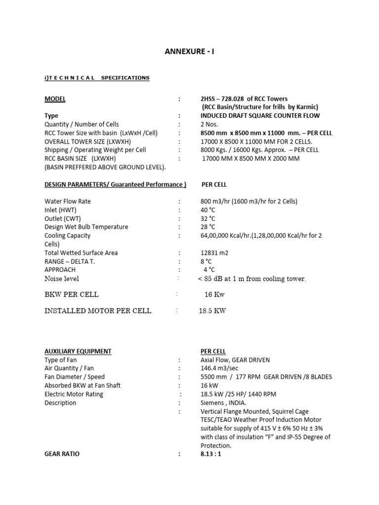 ANNEXURE I Cooling Tower | PDF | Gear | Mechanical Engineering
