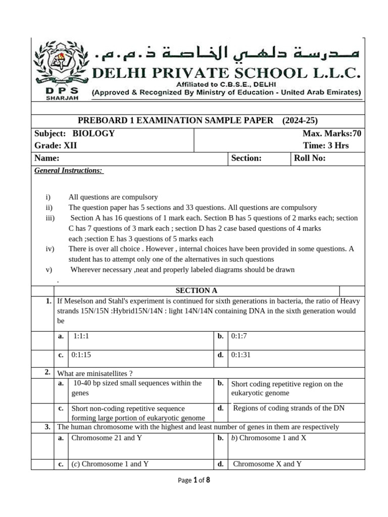 PB 1Gr12 BIO SAMPLE PAPER QP | PDF | Genetically Modified Organism ...
