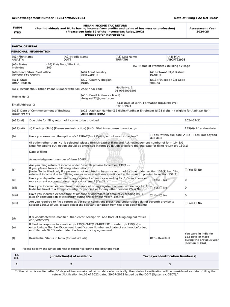ITR3: Business Income Tax Return | PDF | Payments | Taxes