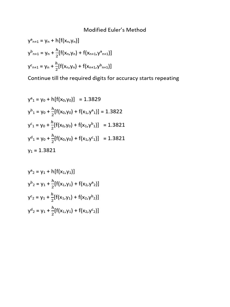 Modified Euler Method NOTES | PDF