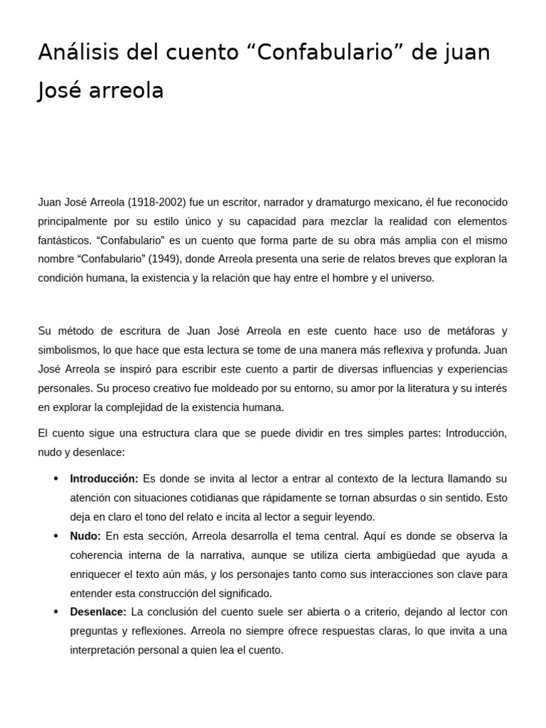 Análisis del cuento "Confabulario" | PDF | Cuentos | Comunicación humana