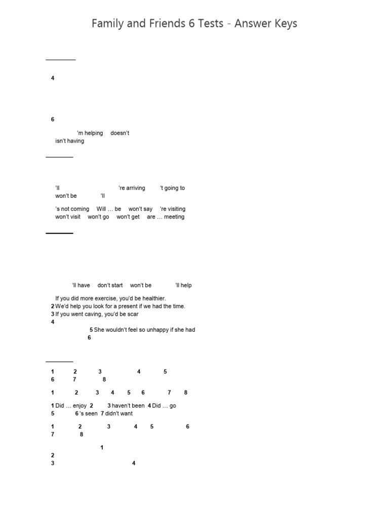 FaF6 Tests - Answer Keys | PDF