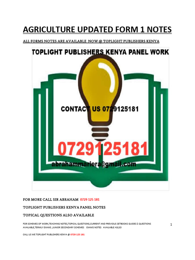 AGRICULTURE FORM 1 NOTES | PDF | Weathering | Soil