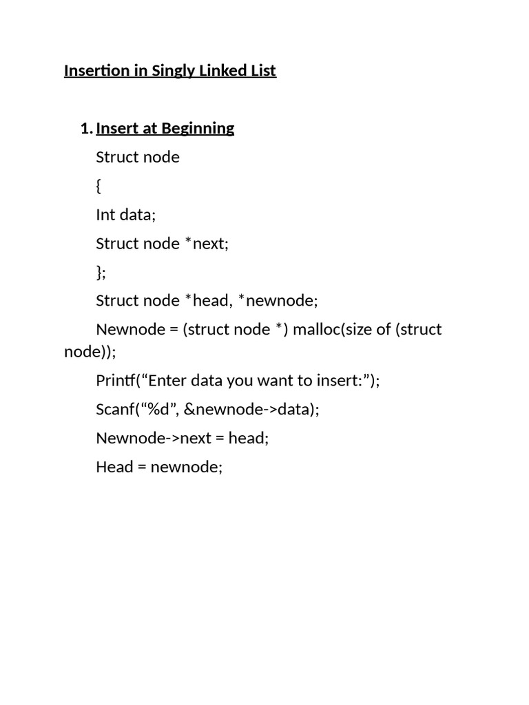 Insertion in Singly Linked List | PDF