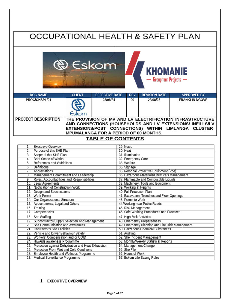 Occupational Health and Safety (Ohs) Plan | PDF | Occupational Safety ...